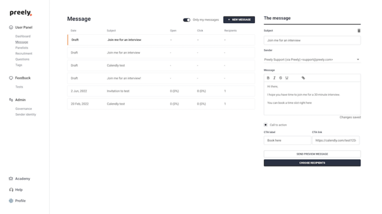 Schedule meetings and interviews with Messages - Preely Academy