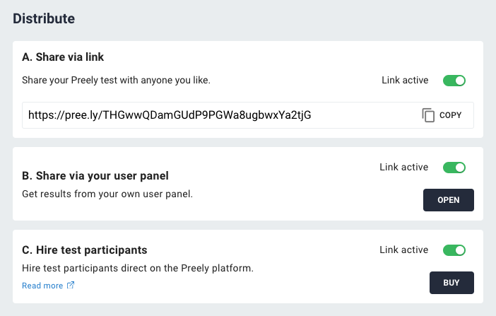 Preely Academy - Share test with a link - Free user testing platform