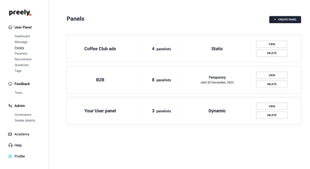December 2022: Multiple user panels - Preely