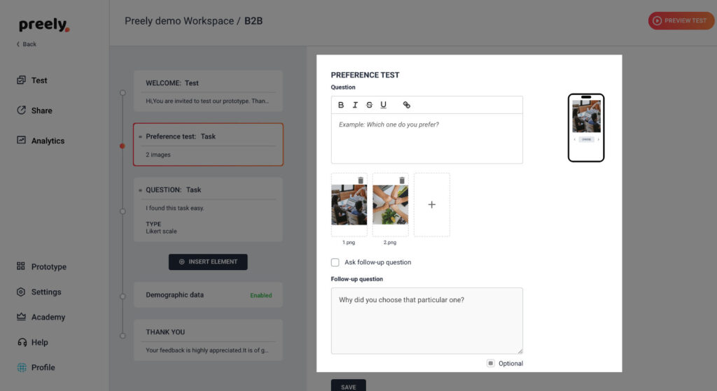 Creating the preference test - Step-by-step guide - Preely Academy